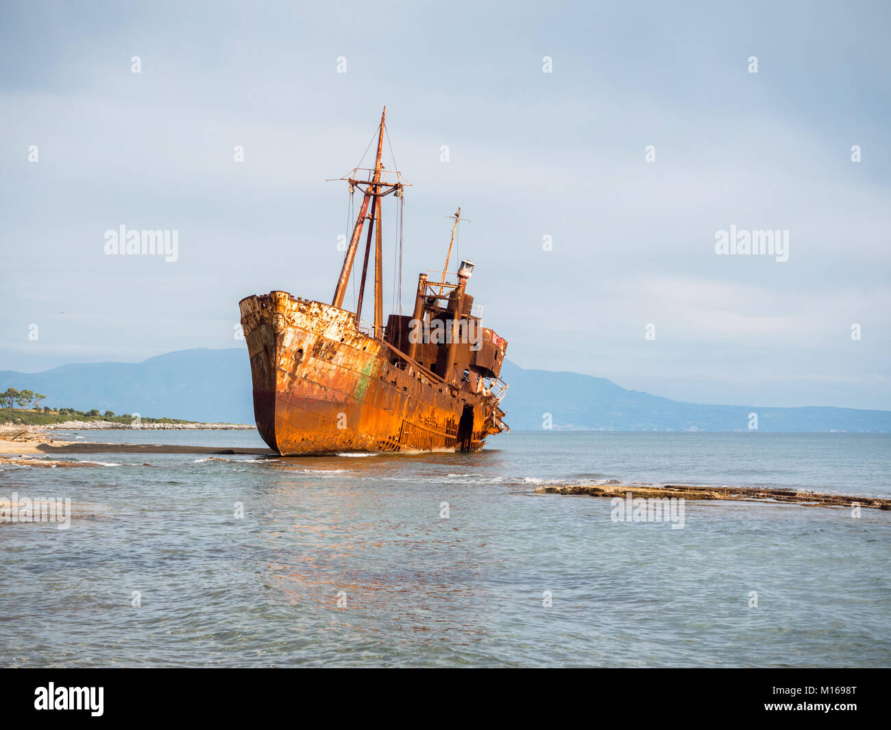 Small shipwreck on the beach left there for years, Gytheio, Greece ...