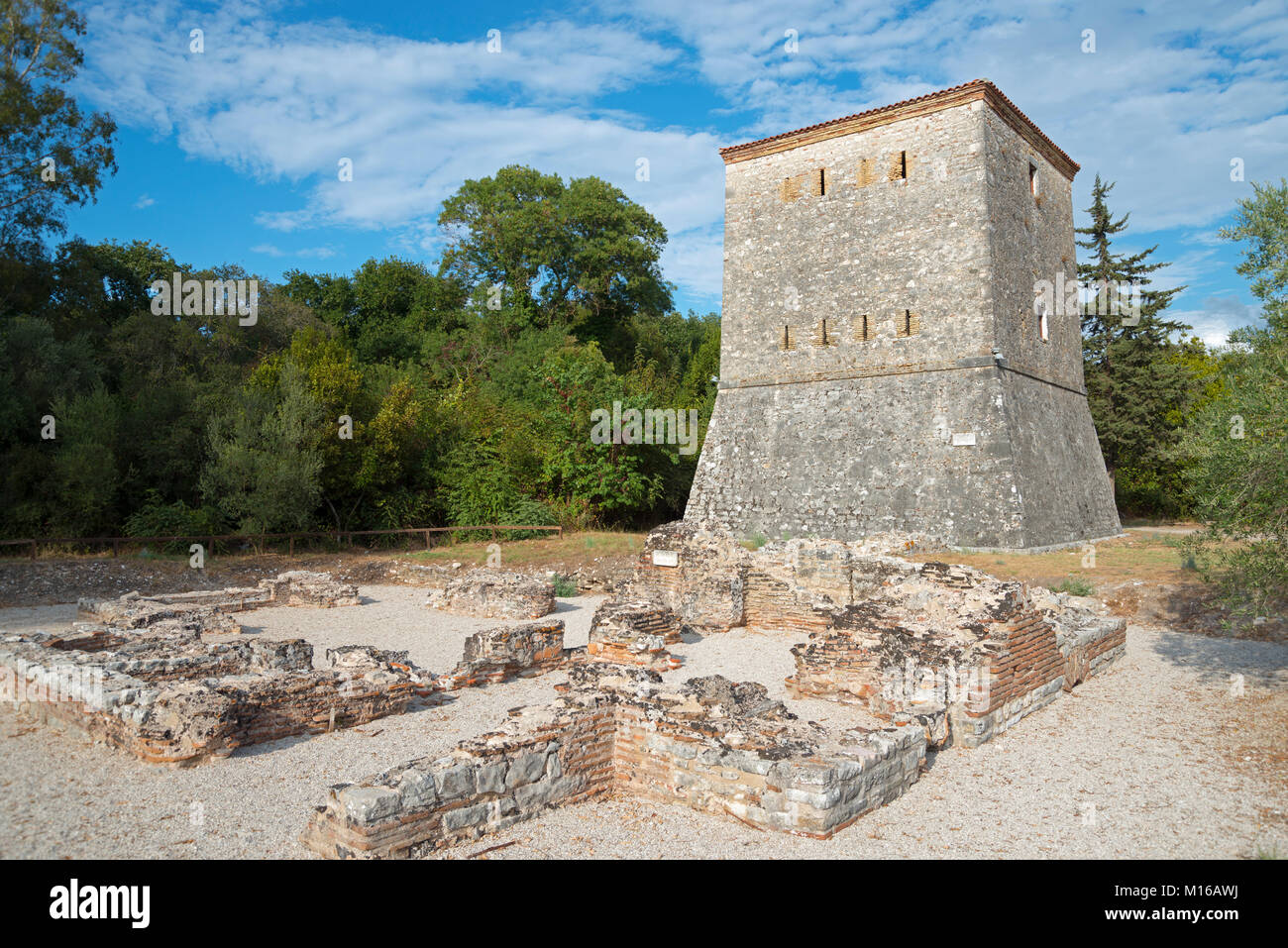 Venetian Tower, ruined city, National Park Butrint, Saranda, Albania ...
