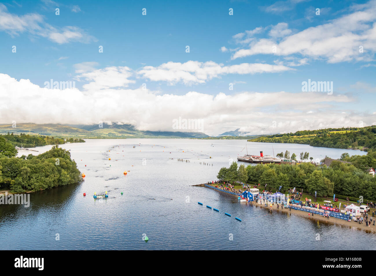 Loch Lomond Shores aerial view during the Great Scottish Swim event ...