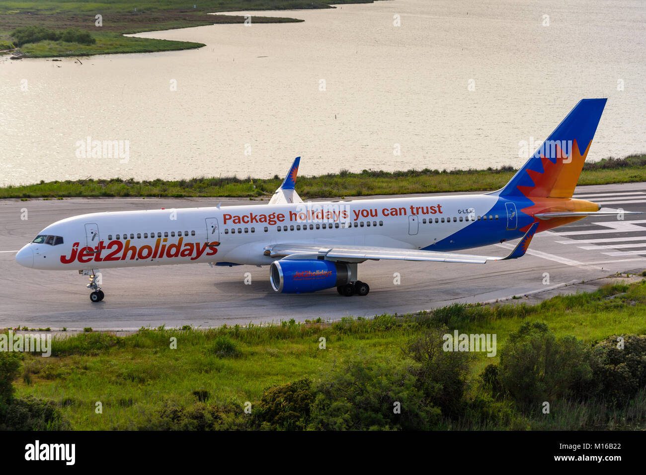 CORFU, GREECE - May 13, 2016: Aircraft Jet2 Boeing 757 (G-LSAK) on ...