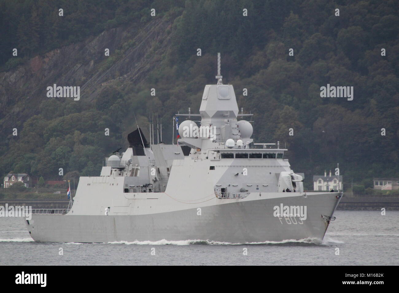 HNLMS Tromp (F803), a De Zeven Provincien-class frigate operated by the Royal Netherlands Navy ...