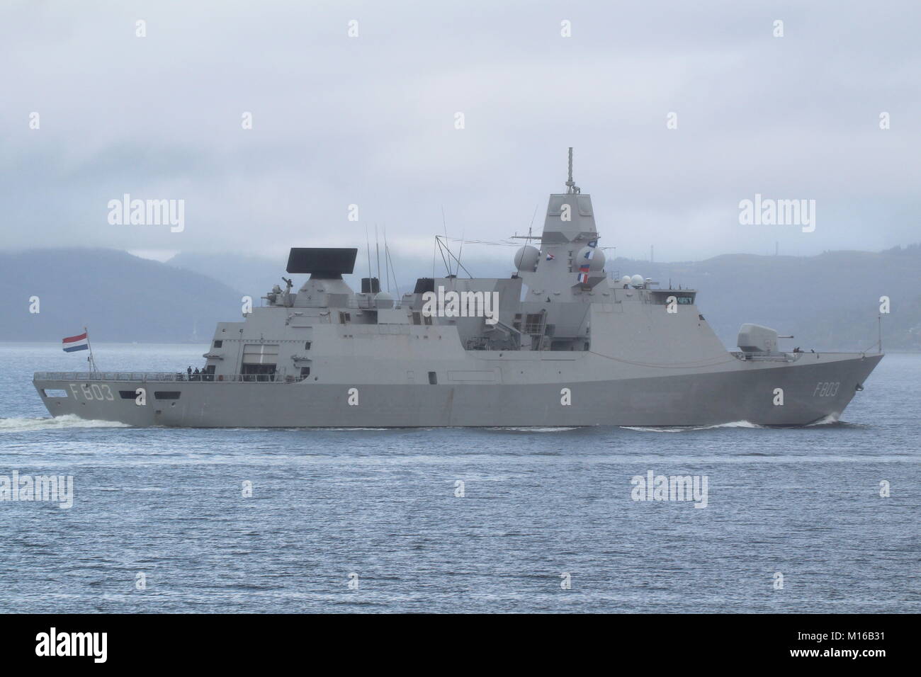 HNLMS Tromp (F803), a De Zeven Provincien-class frigate operated by the Royal Netherlands Navy ...
