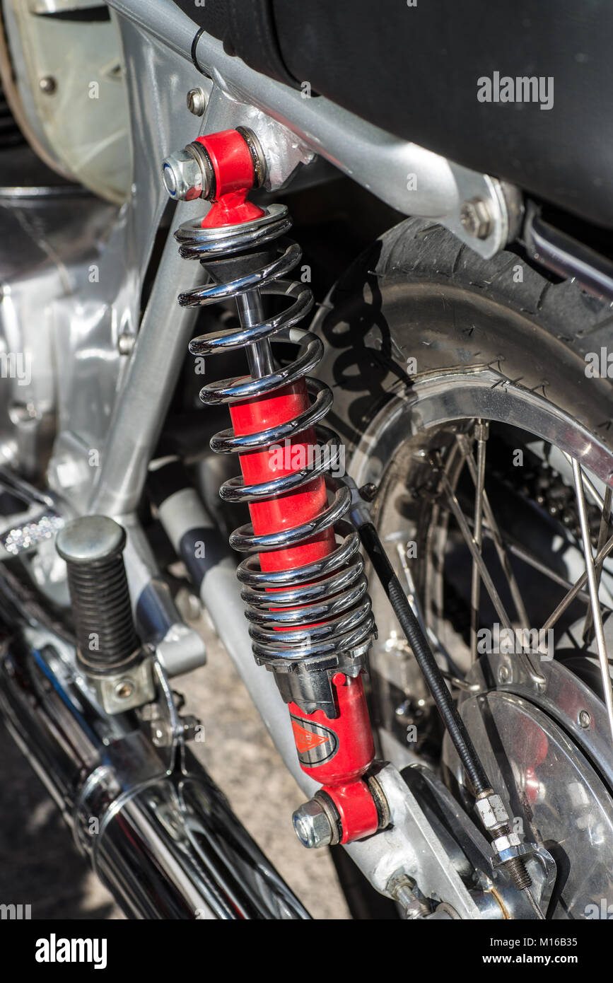 Rear wheel shock absorber on a vintage motorcycle Stock Photo - Alamy