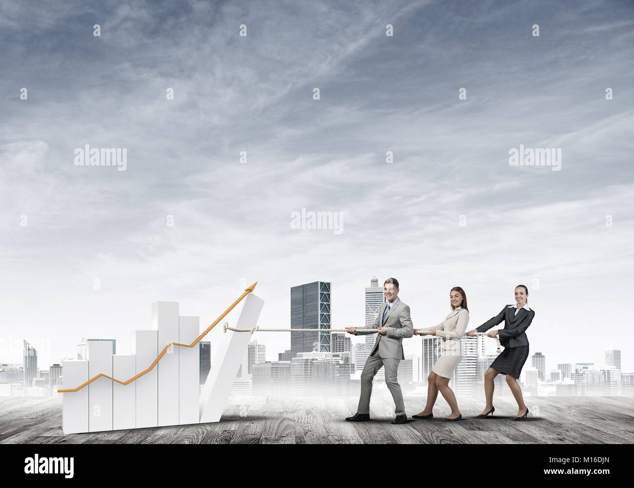 Businessteam working in collaboration making diagram grow and progress ...