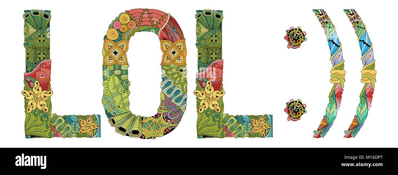 Hand-painted art design. Hand drawn illustration word LOL for t-shirt ...