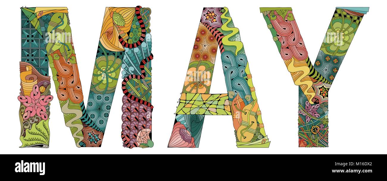 Hand-painted art design. Hand drawn illustration word MAY for t-shirt ...