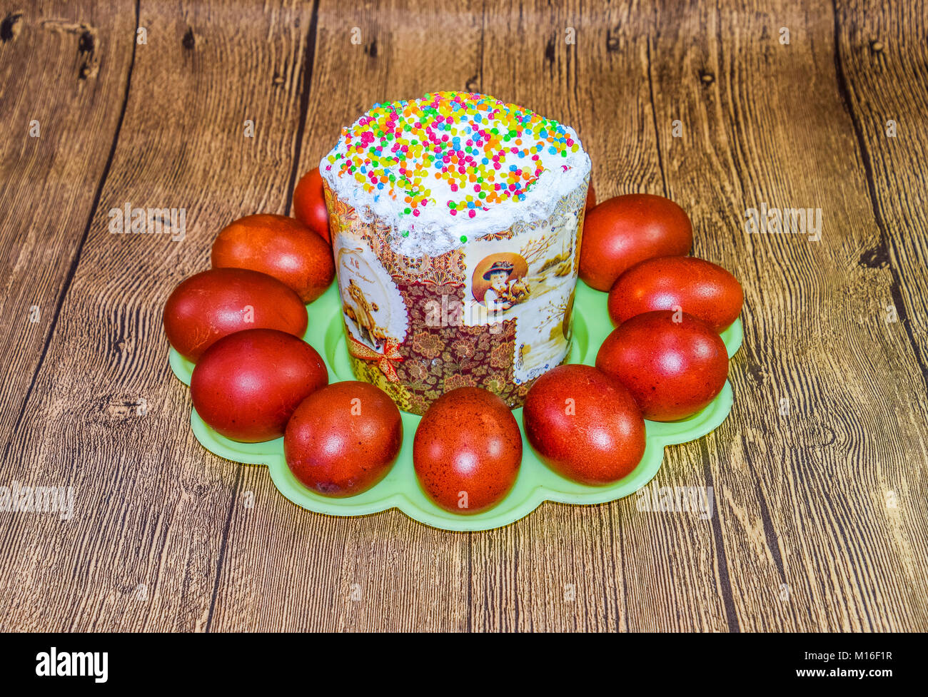 Easter cake and painted red Easter eggs. Food for the Easter table ...