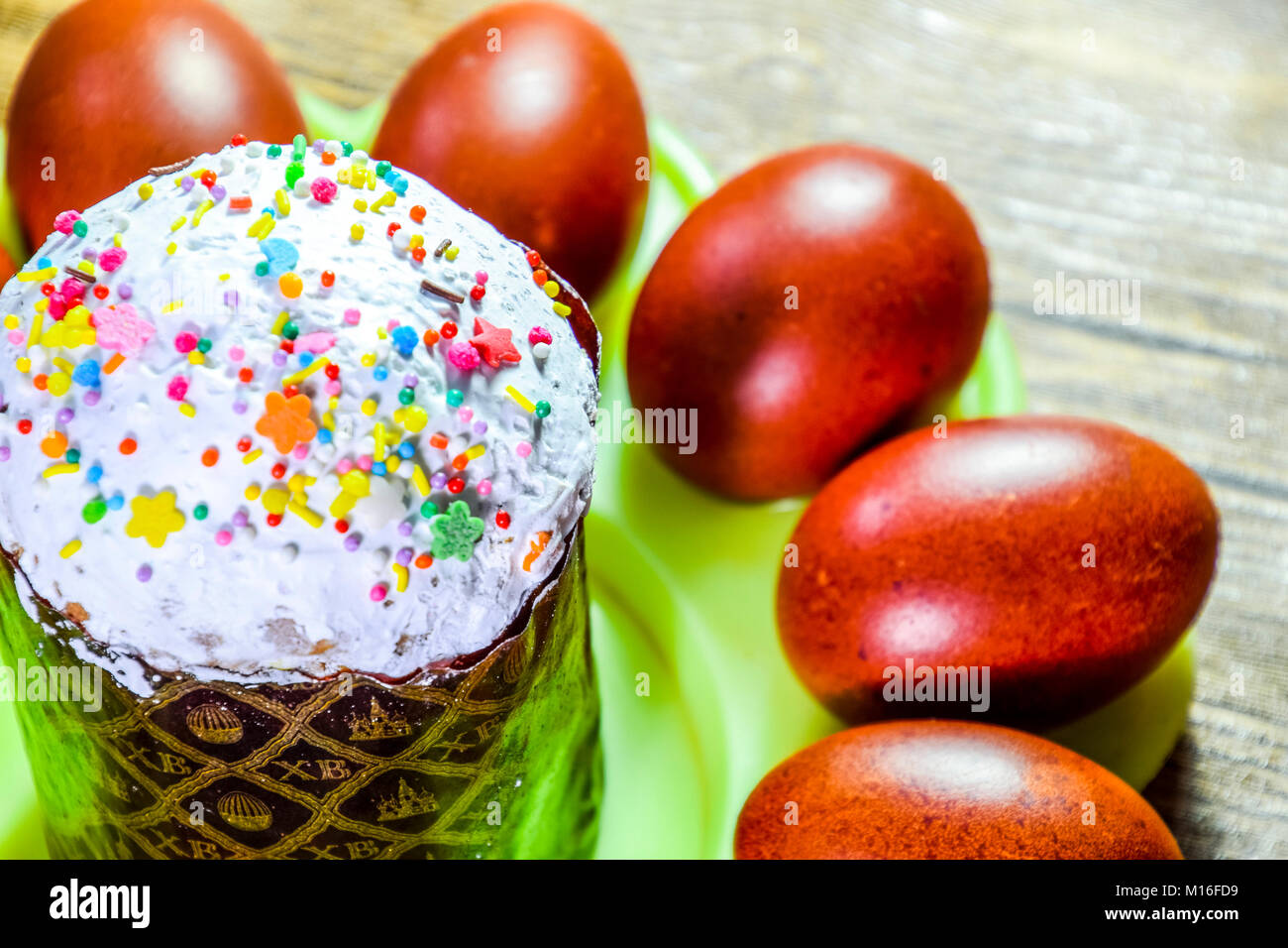 Easter cake and painted red Easter eggs. Food for the Easter table ...