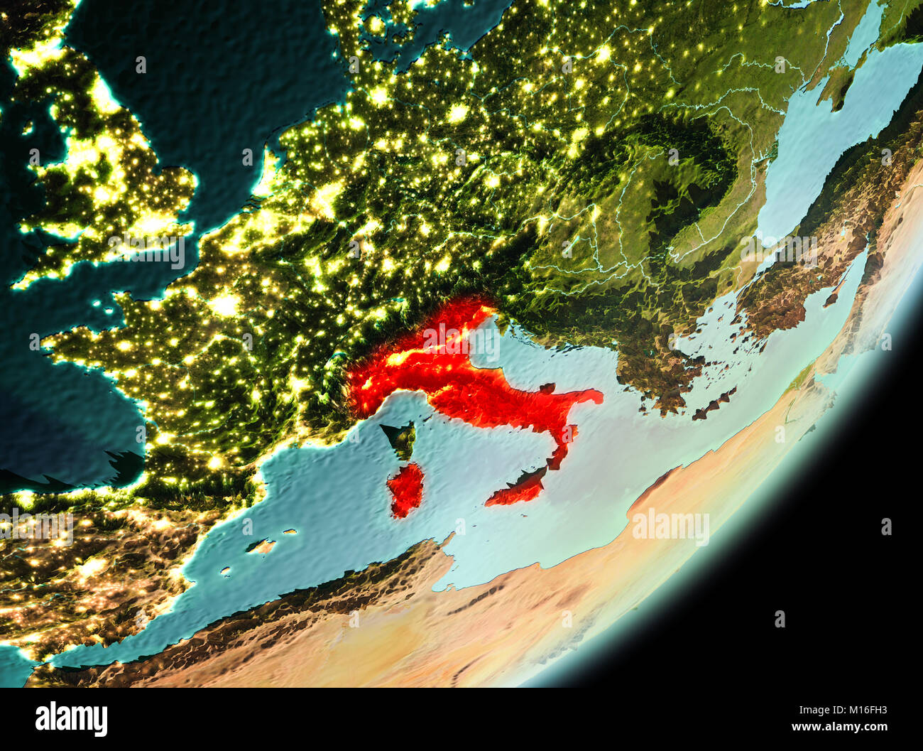 Highlighted satellite image of italy hi-res stock photography and ...