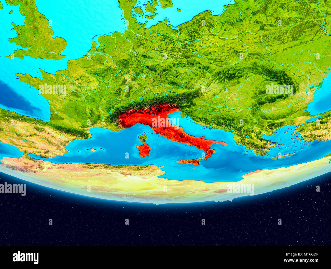 Highlighted satellite image of italy hi-res stock photography and ...