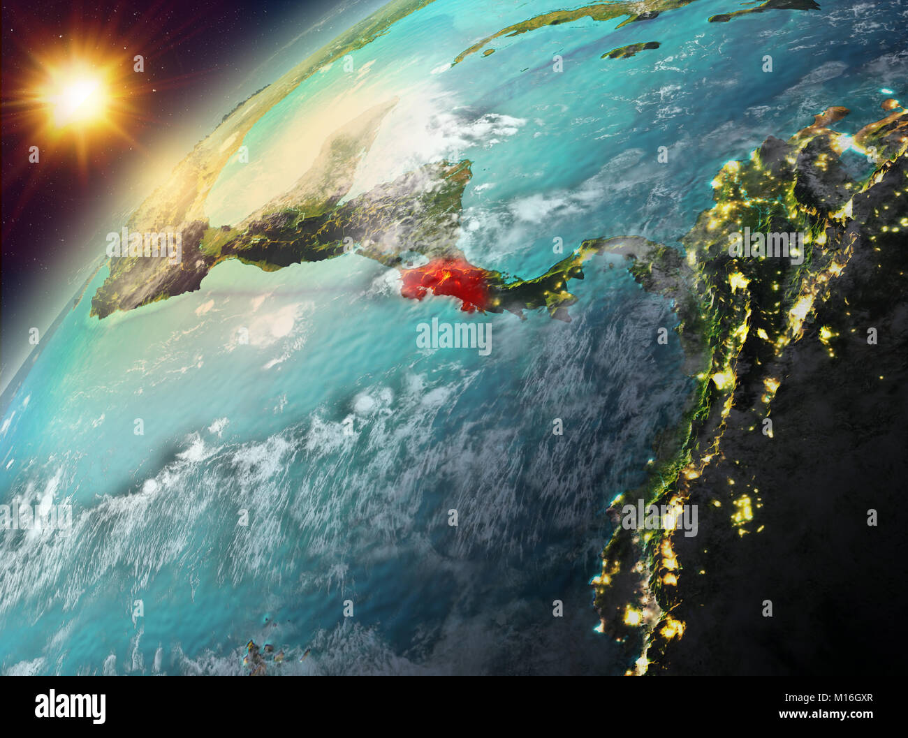 Illustration of Costa Rica as seen from Earth’s orbit during sunset. 3D ...
