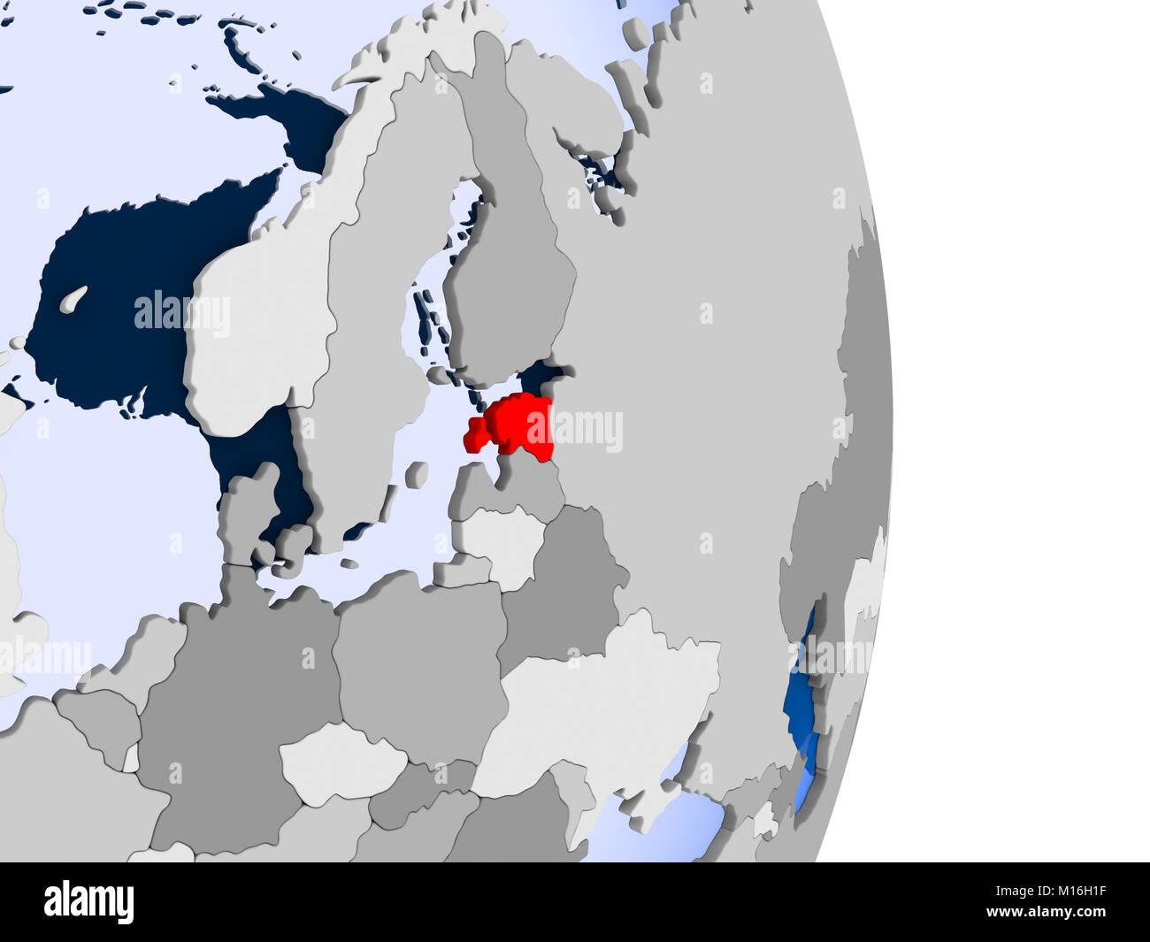 Moldova in red on model of political globe with transparent oceans. 3D ...