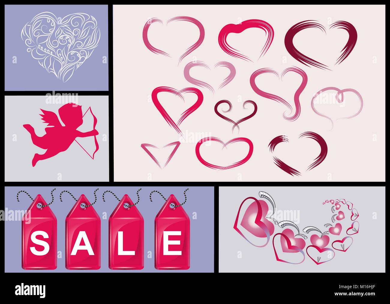 set of hearts, sales label and cupid for valentines day Stock Vector ...