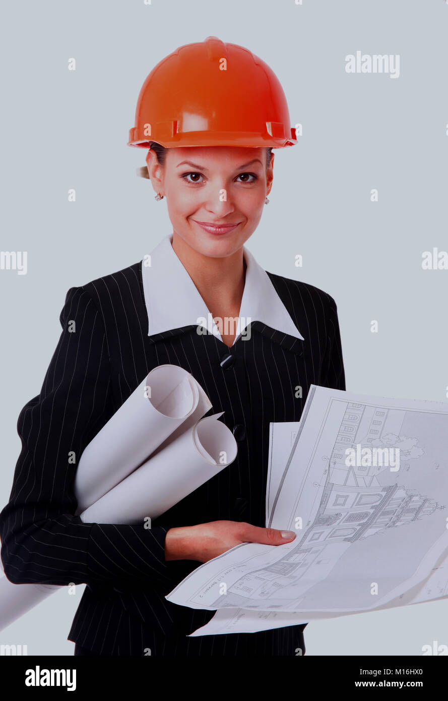 Female architect holding blueprints Stock Photo - Alamy