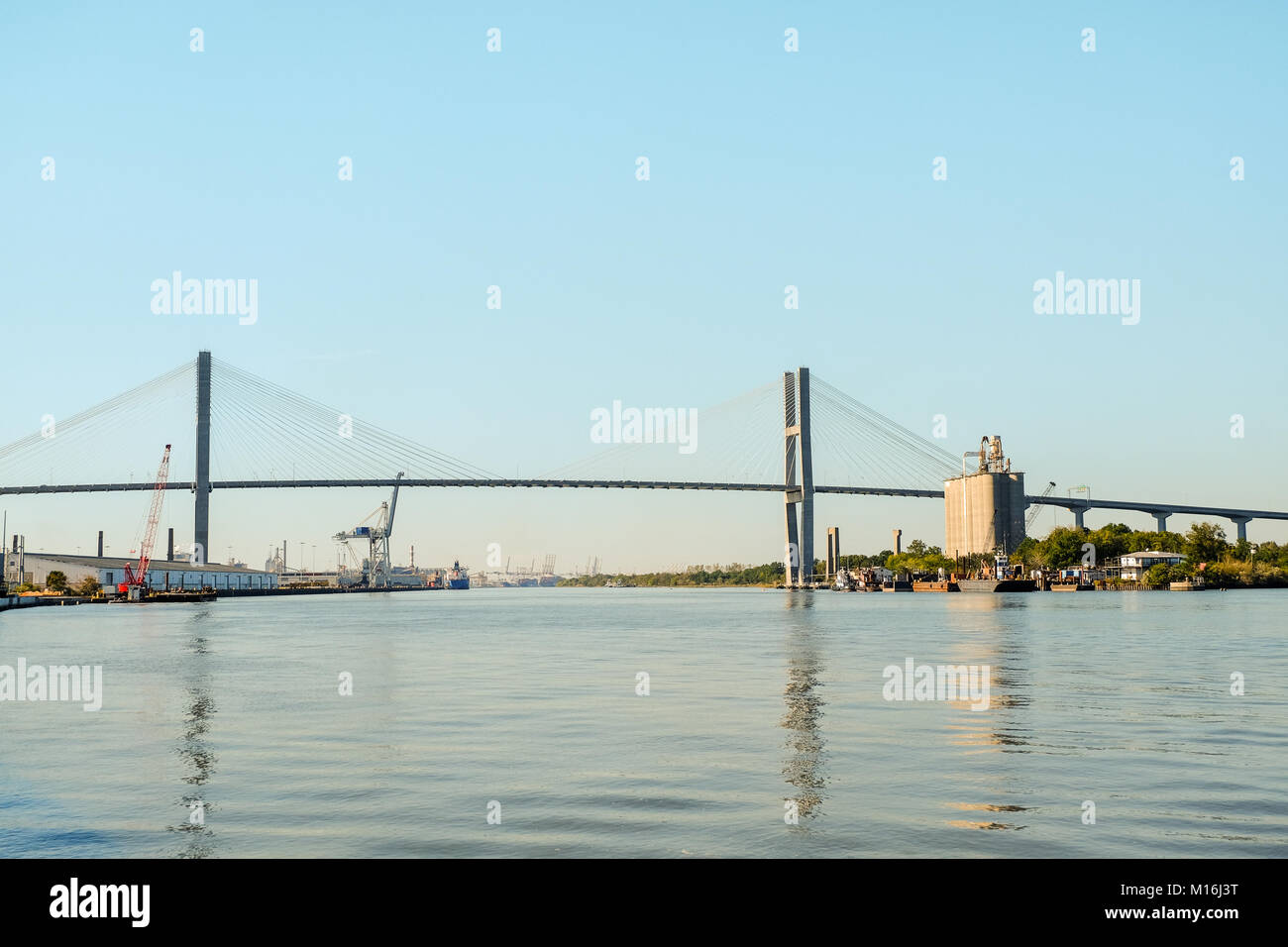 Suspension Bridge over the Savannah river in Georgia, USA Stock Photo ...