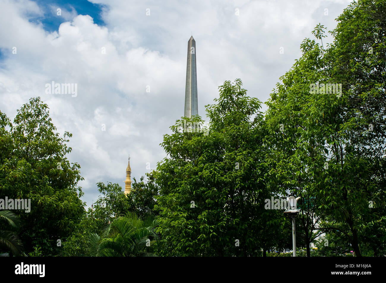 Burmese Independence Monument white obelisk at Maha Bandula park in ...