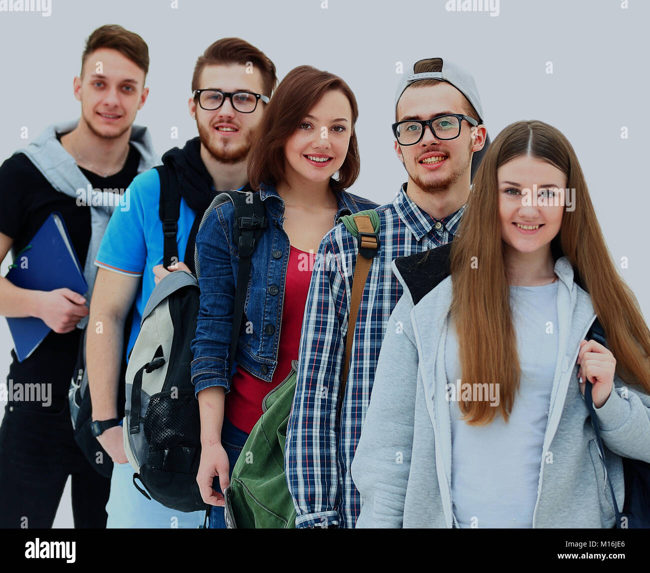 Happy young group of people standing together Stock Photo - Alamy