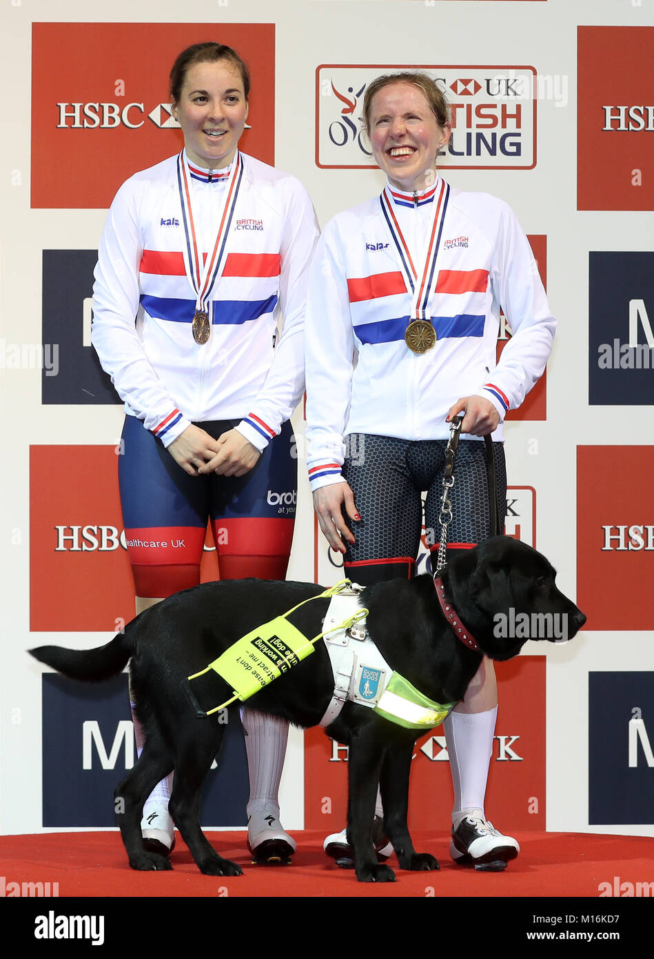 Lora Fachie (right) with Pilot Corrine Hall (left) and guide dog Tai ...
