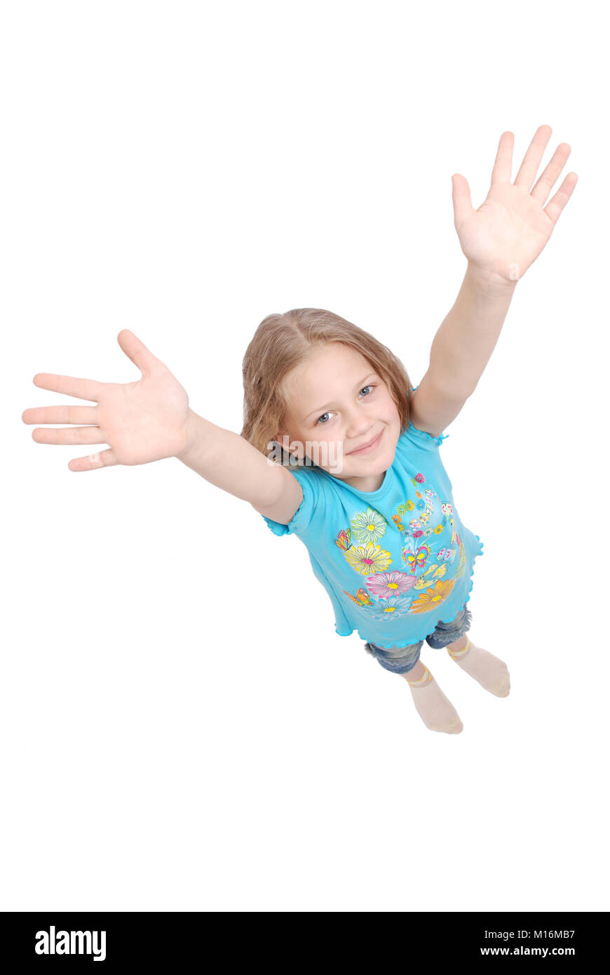 Girl playing. Top view. Isolated on white background Stock Photo - Alamy