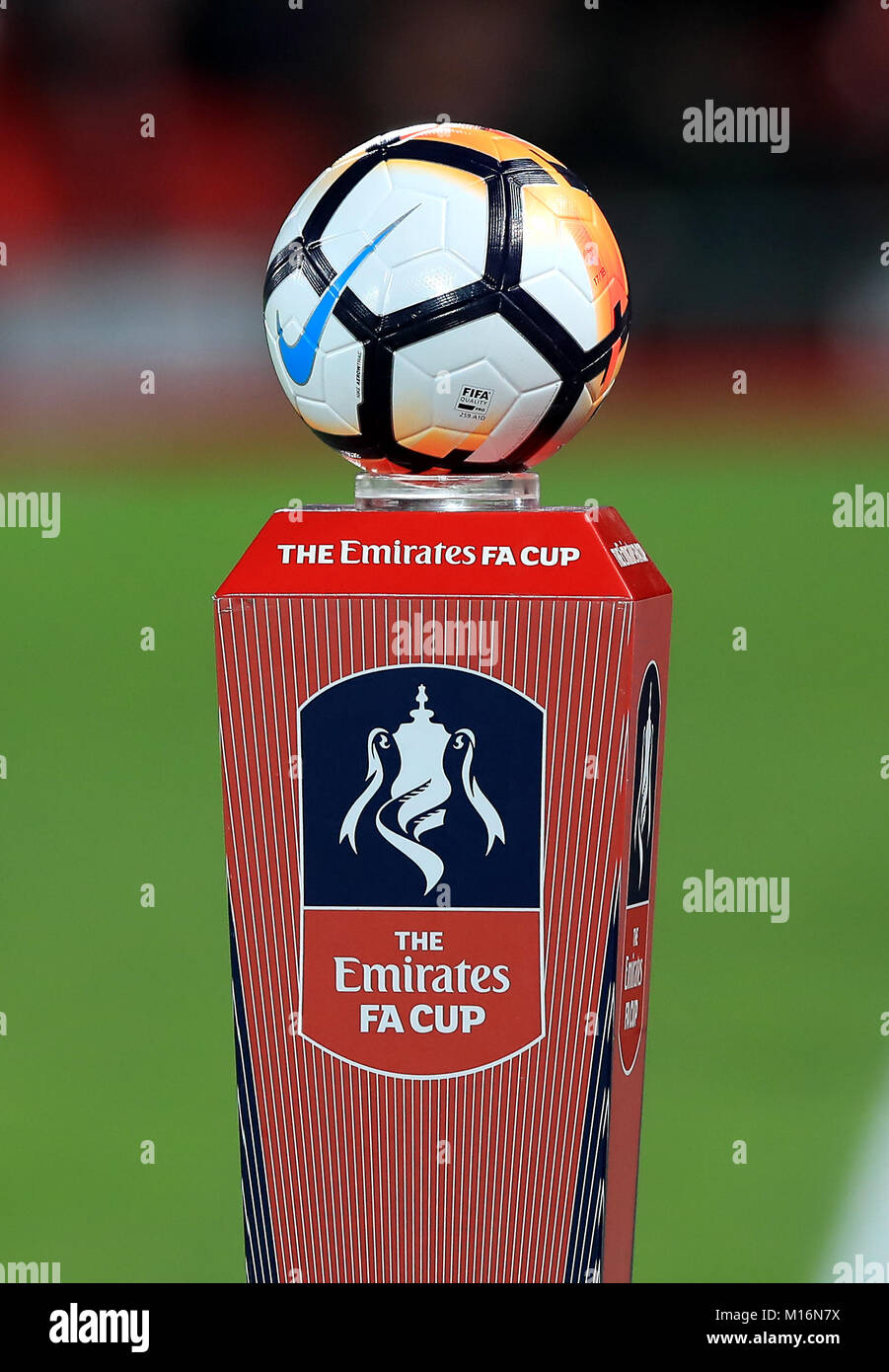 The match day ball on a plinth before the Emirates FA Cup, fourth round ...