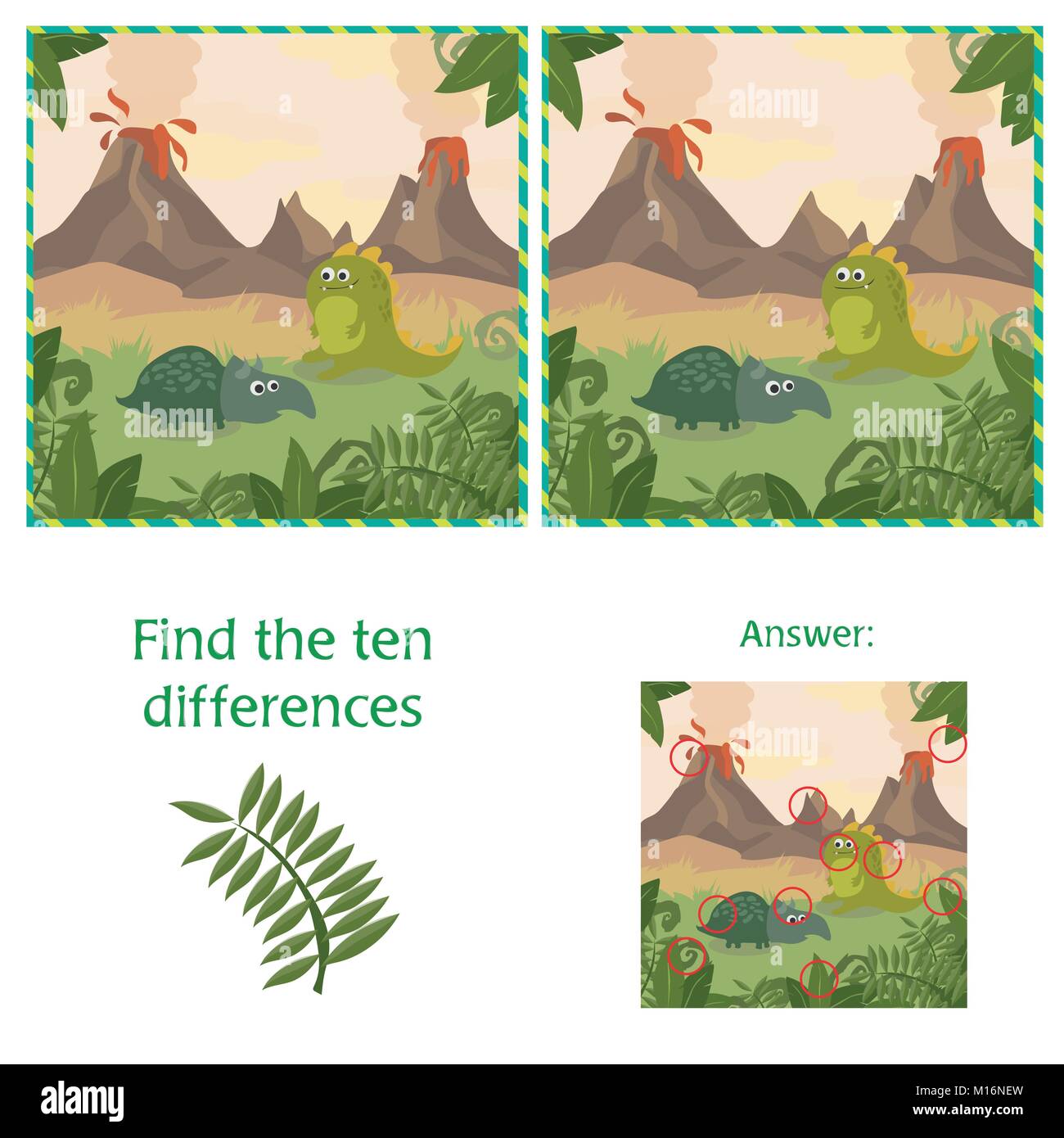 Funny dinosaurs. Find 10 differences. Educational game -Cartoon ...