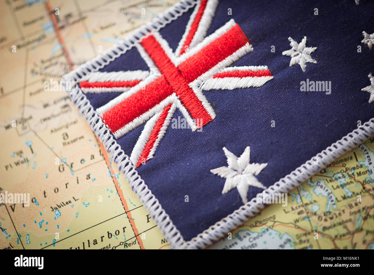 Australian flag on the map of Australia Stock Photo - Alamy