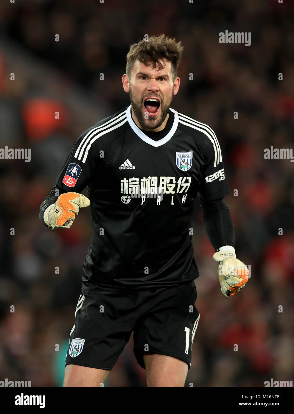West Bromwich Albion goalkeeper Ben Foster celebrates after Liverpool's ...