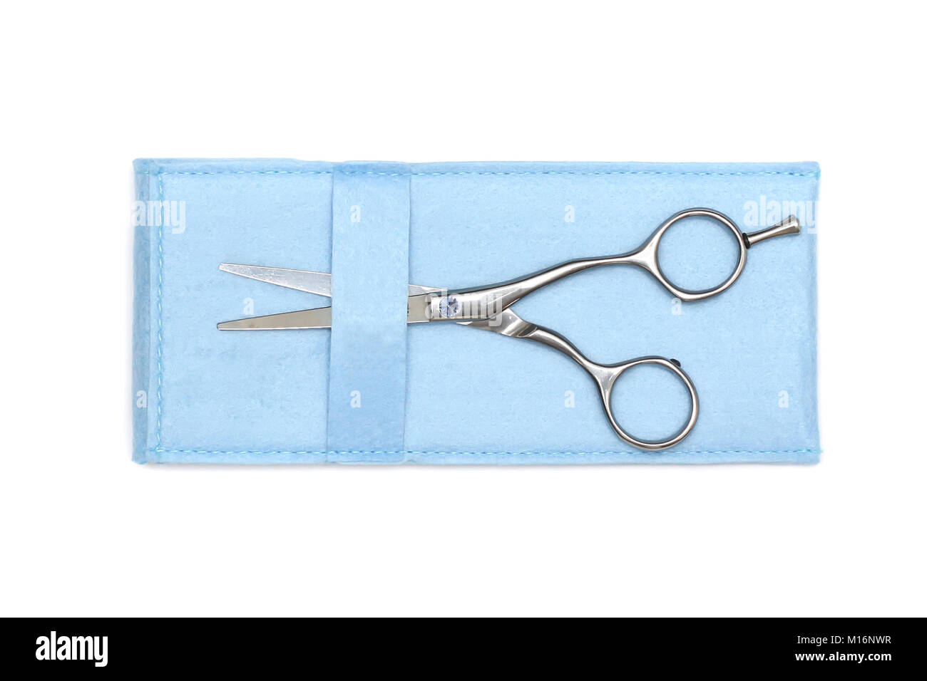 modern professional scissors in blue box isolated on white Stock Photo ...