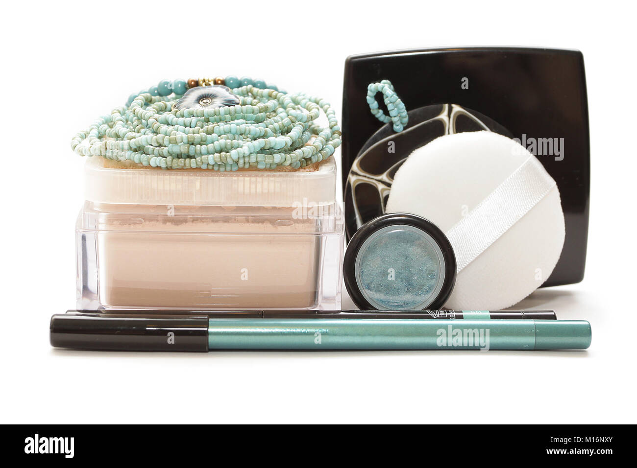 cosmetics and jewelry on a white background Stock Photo - Alamy