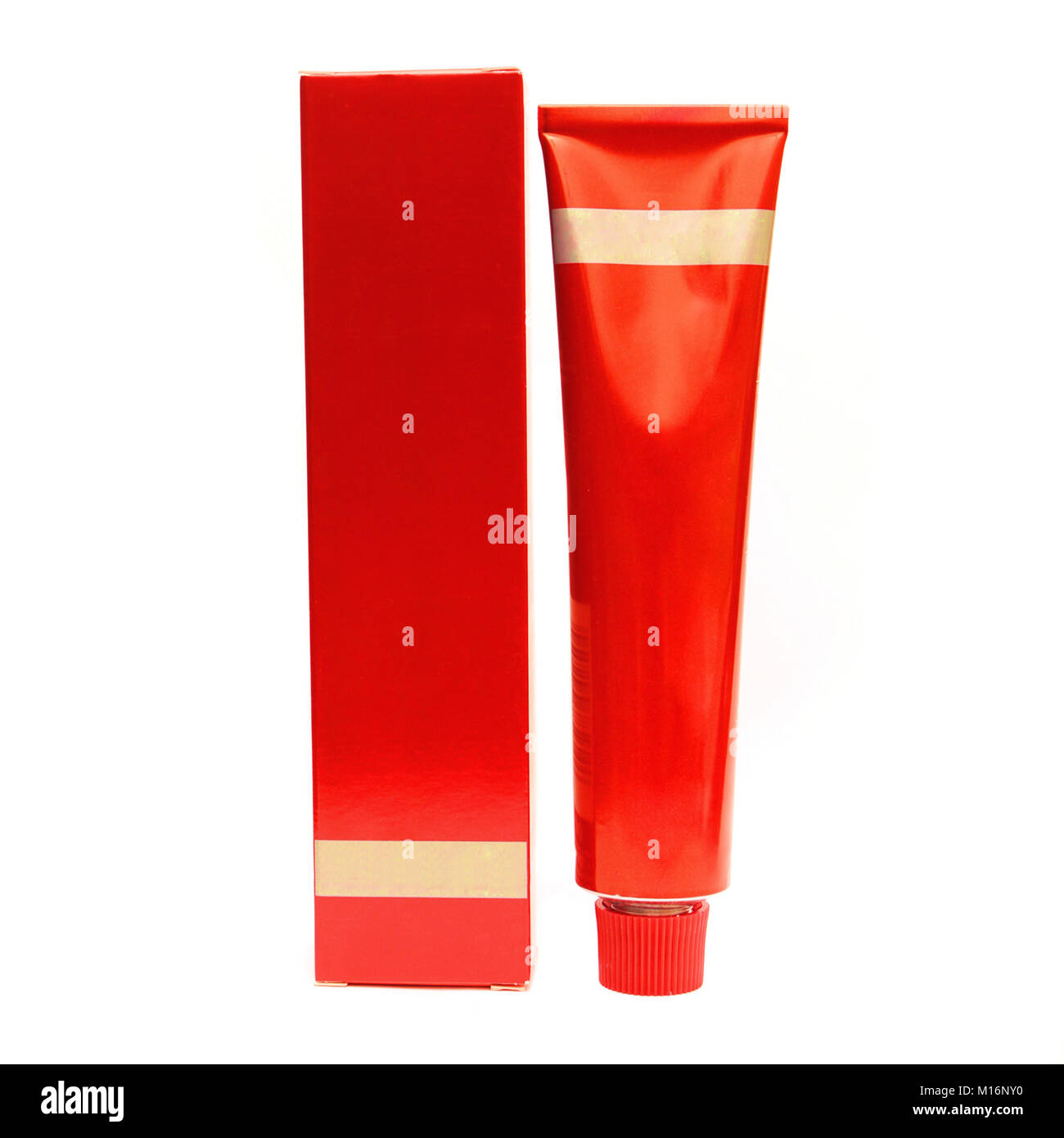 Red cosmetic bottle and box isolated on white background Stock Photo ...