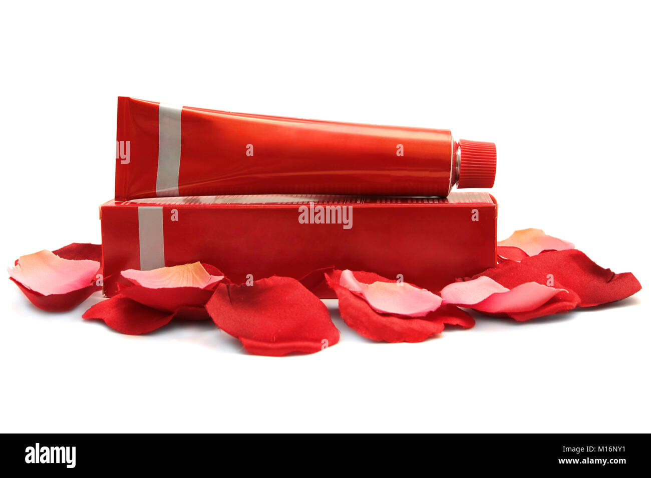 Red cosmetic container and box isolated on white background Stock Photo ...