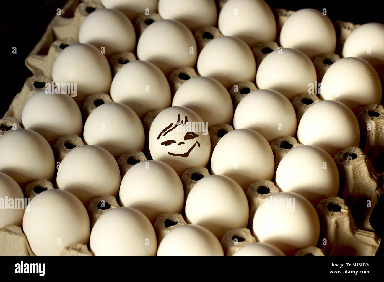 Merry Egg in a tray of eggs. Repeating pattern. Egg in a tray of eggs ...