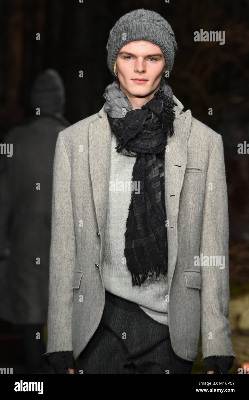 NEW YORK, NY - JANUARY 26: Miles Montierth walks the runway wearing ...