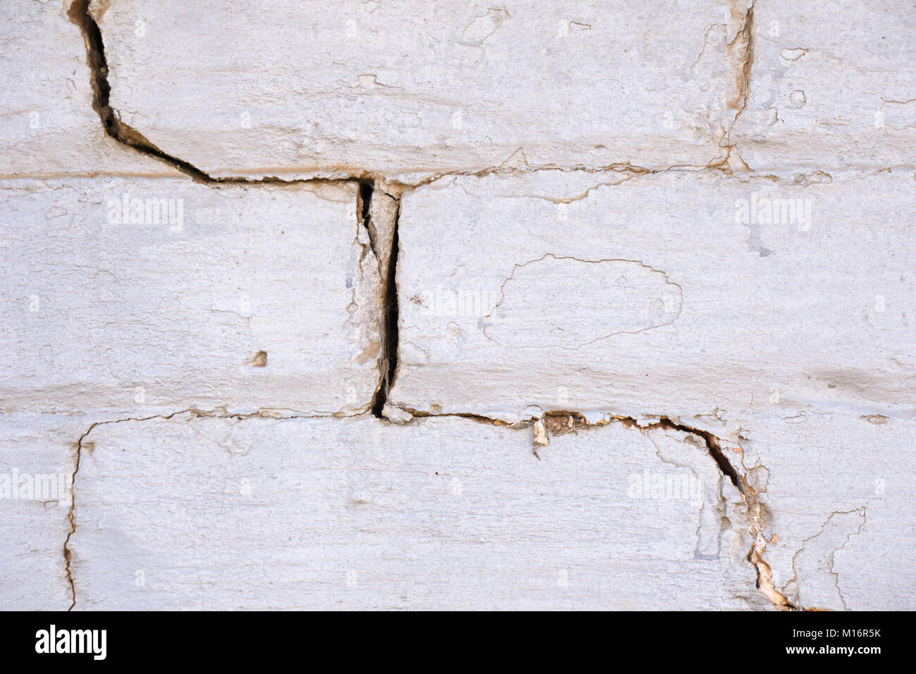 brick wall close up showing bricks and cracking in joining cement Stock ...