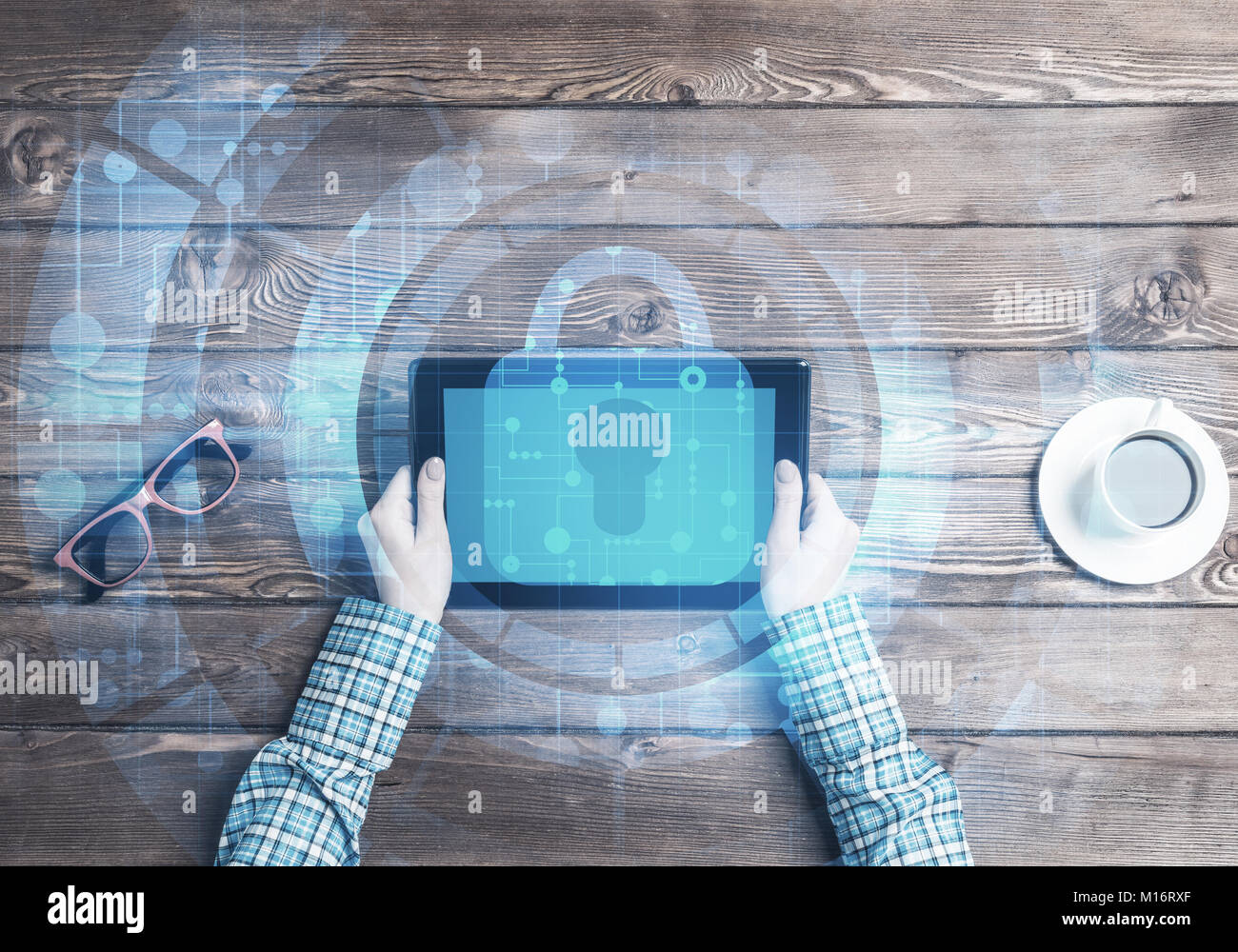 Concept of computer access with media lock icon on tablet screen Stock ...