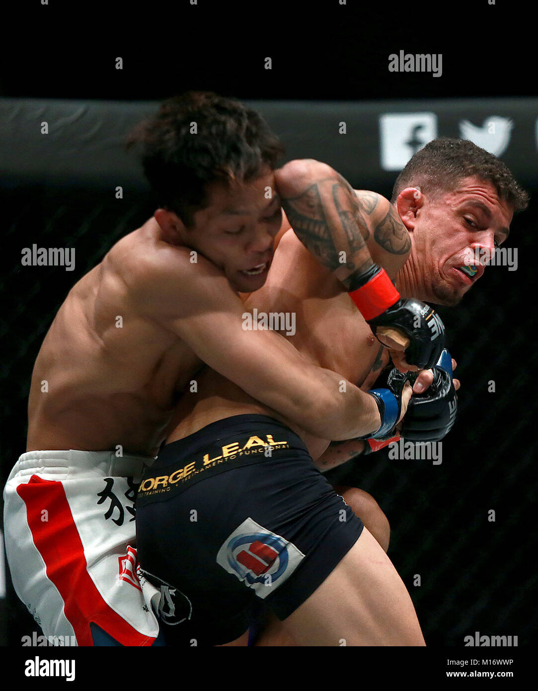 Pasay City, Philippines. 26th Jan, 2018. Yago Bryan (R) of Brazil ...