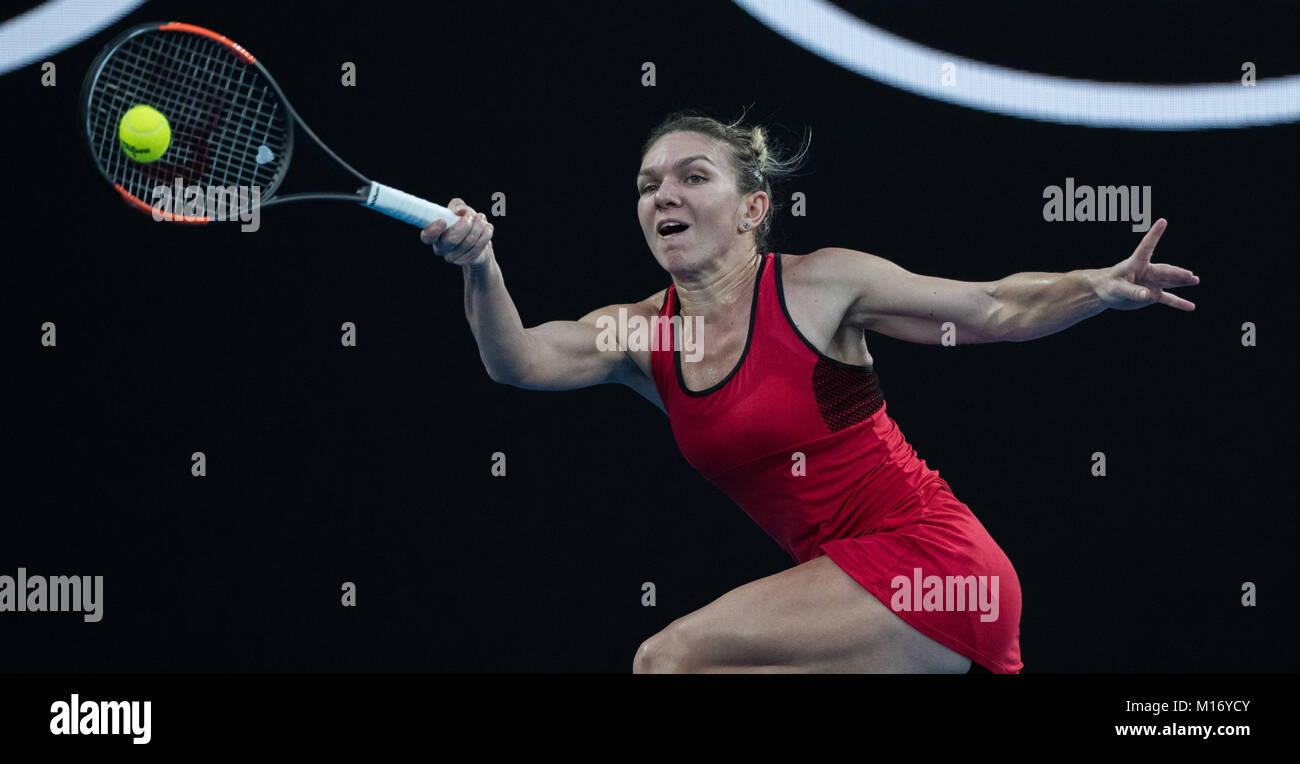 Melbourne, Australia. 27th Jan, 2018. Romania's Simona Halep competes ...