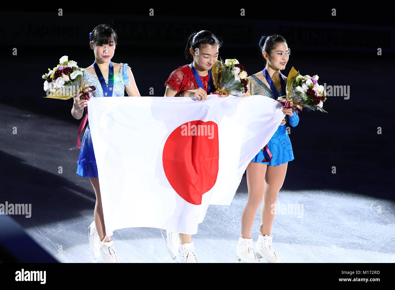 Taipei, Taiwan. 26th Jan, 2018. (L-R) Mai Mihara, Kaori Sakamoto, Satoko Miyahara (JPN) Figure ...