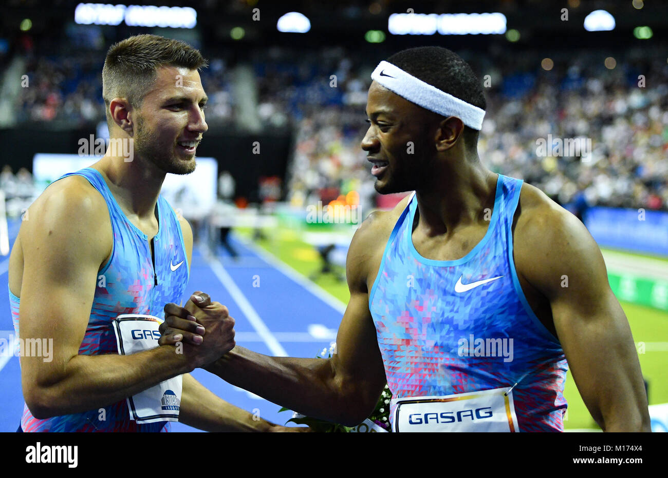 Berlin, Germany. 26th Jan, 2018. British hurdler Andrew Pozzi wins the ...