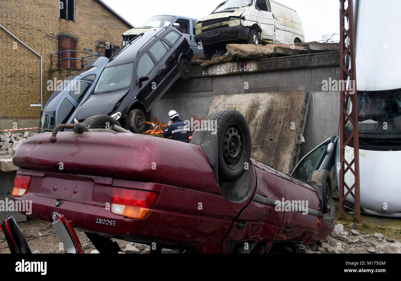 Tinglev, Denmark. 27th Jan, 2018. A realistic scenario unfolds on the ...