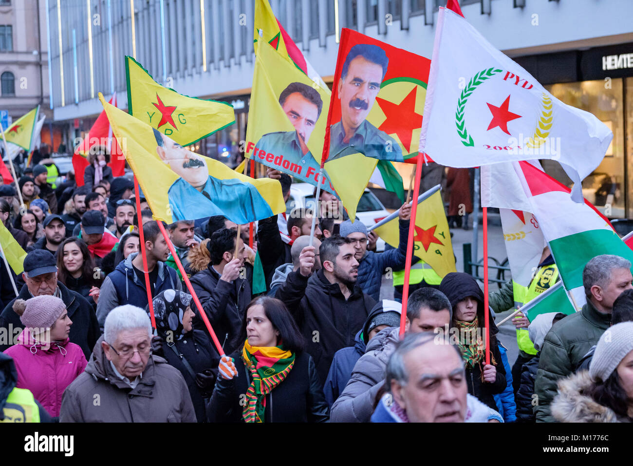 January 27, 2018 - MalmÃ, SkÃ¥ne, Sweden - Flags being displayed during ...