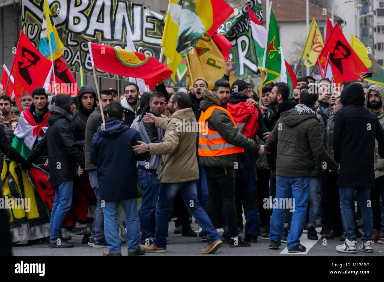 Lyon, France, 27th Jan. 2018: Hundreds of members of Kurdish diaspora ...
