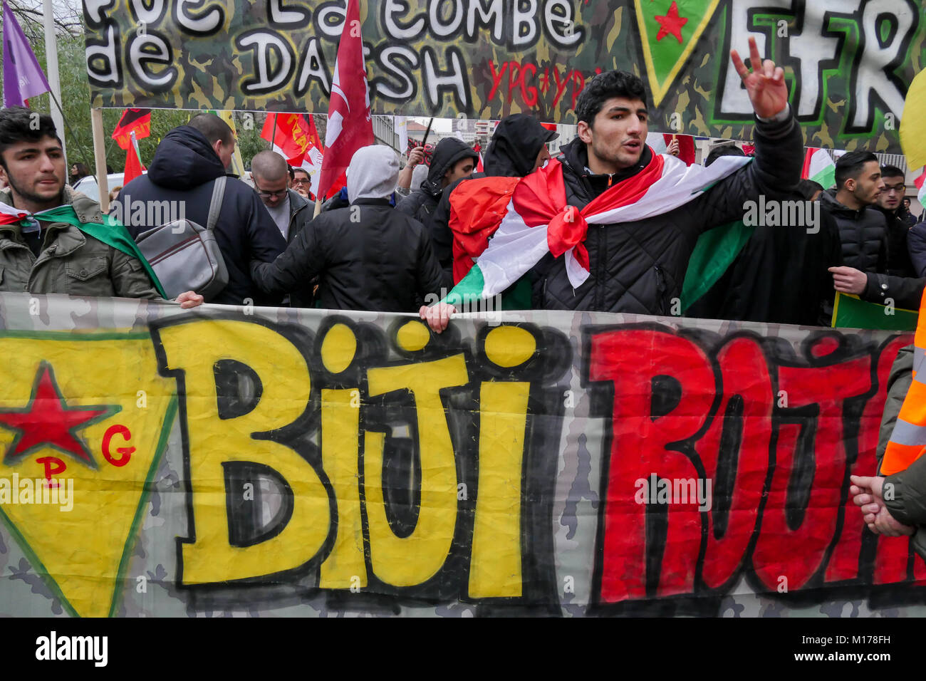 Lyon, France, 27th Jan. 2018: Hundreds of members of Kurdish diaspora ...