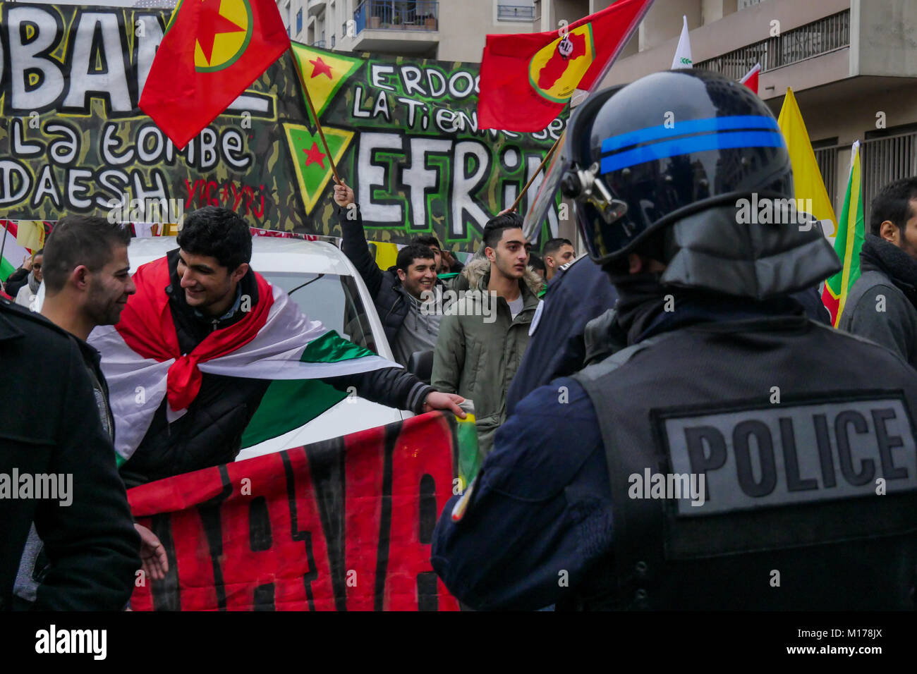 Lyon, France, 27th Jan. 2018: Hundreds of members of Kurdish diaspora ...