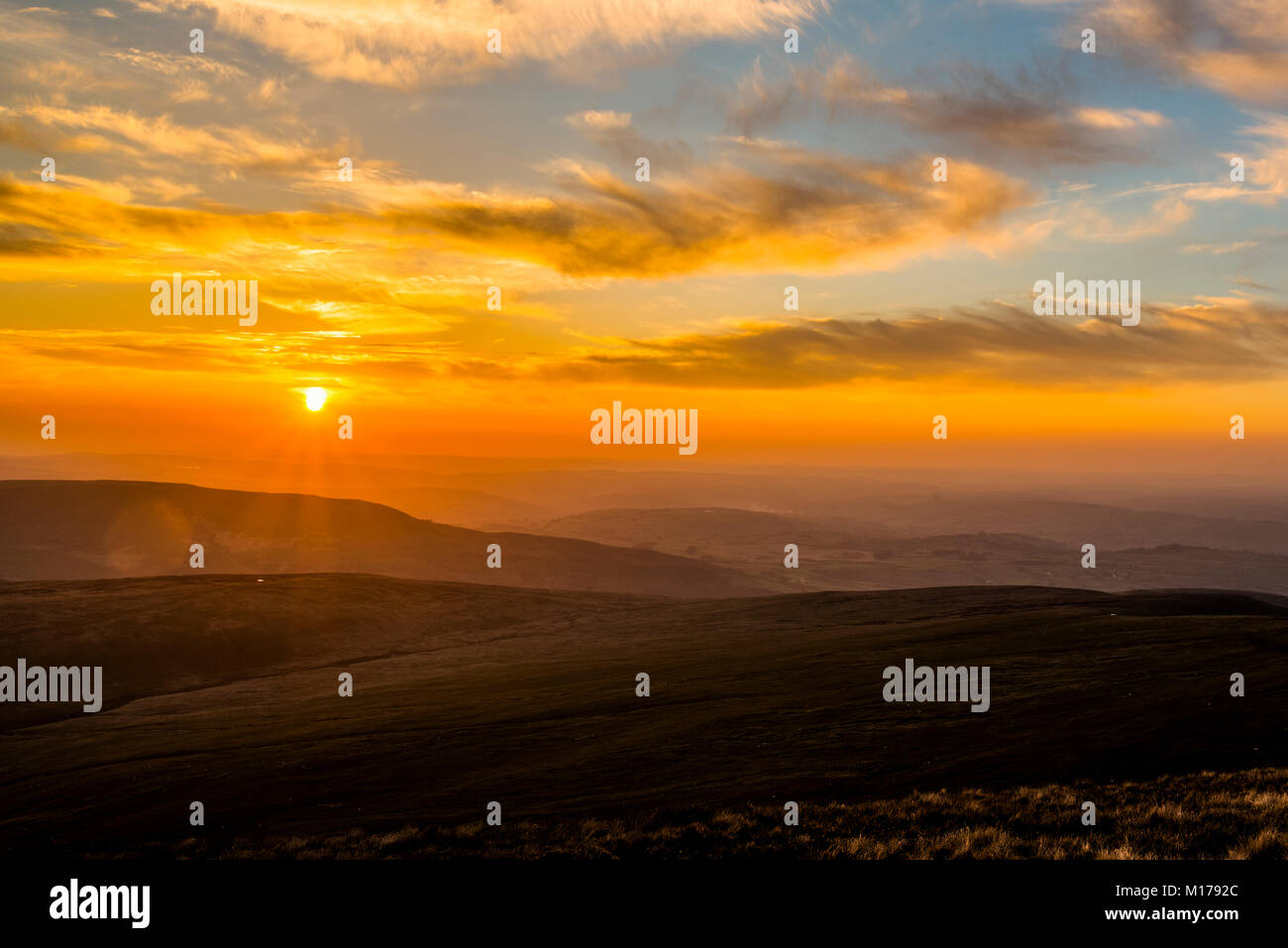 Saturated Sunset over Welsh Hills from Pen Y Fan, Mountain Range, Wales ...