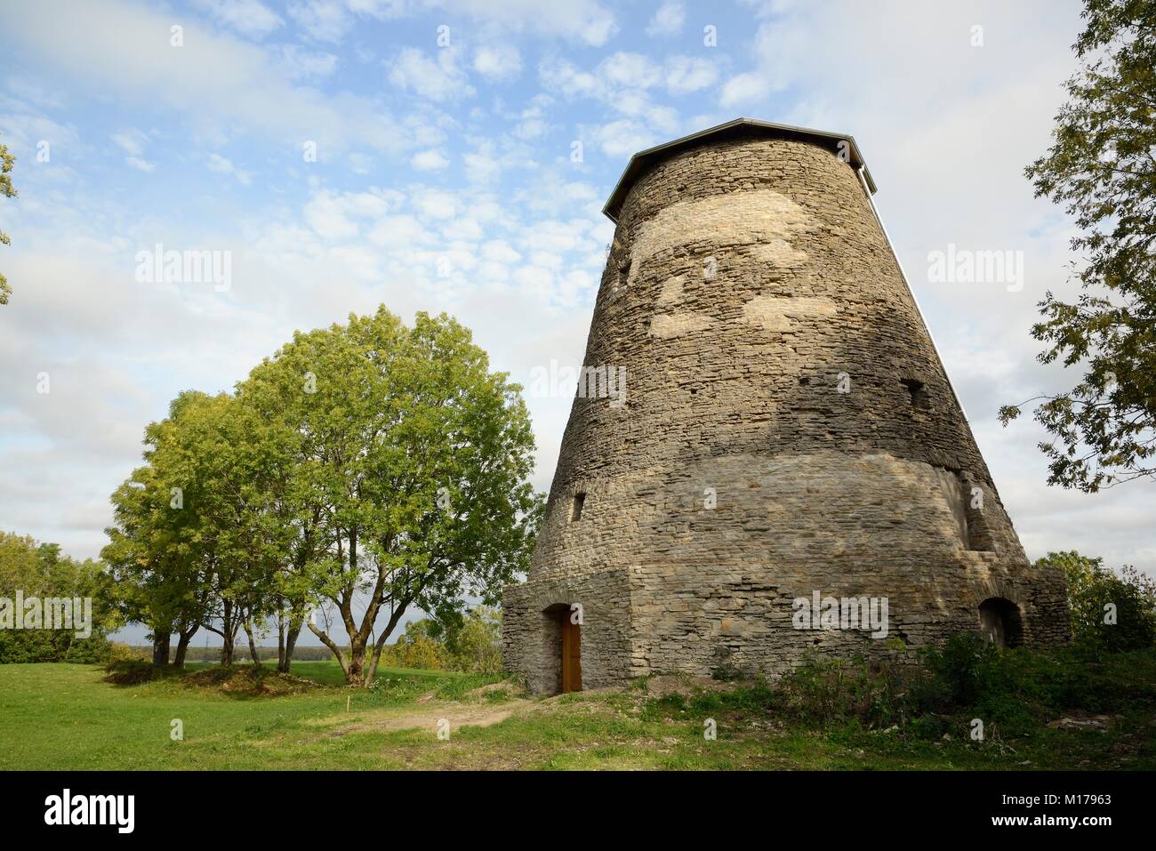 Old stone windmill, behind the Manor House at Lihula, Estonia ...