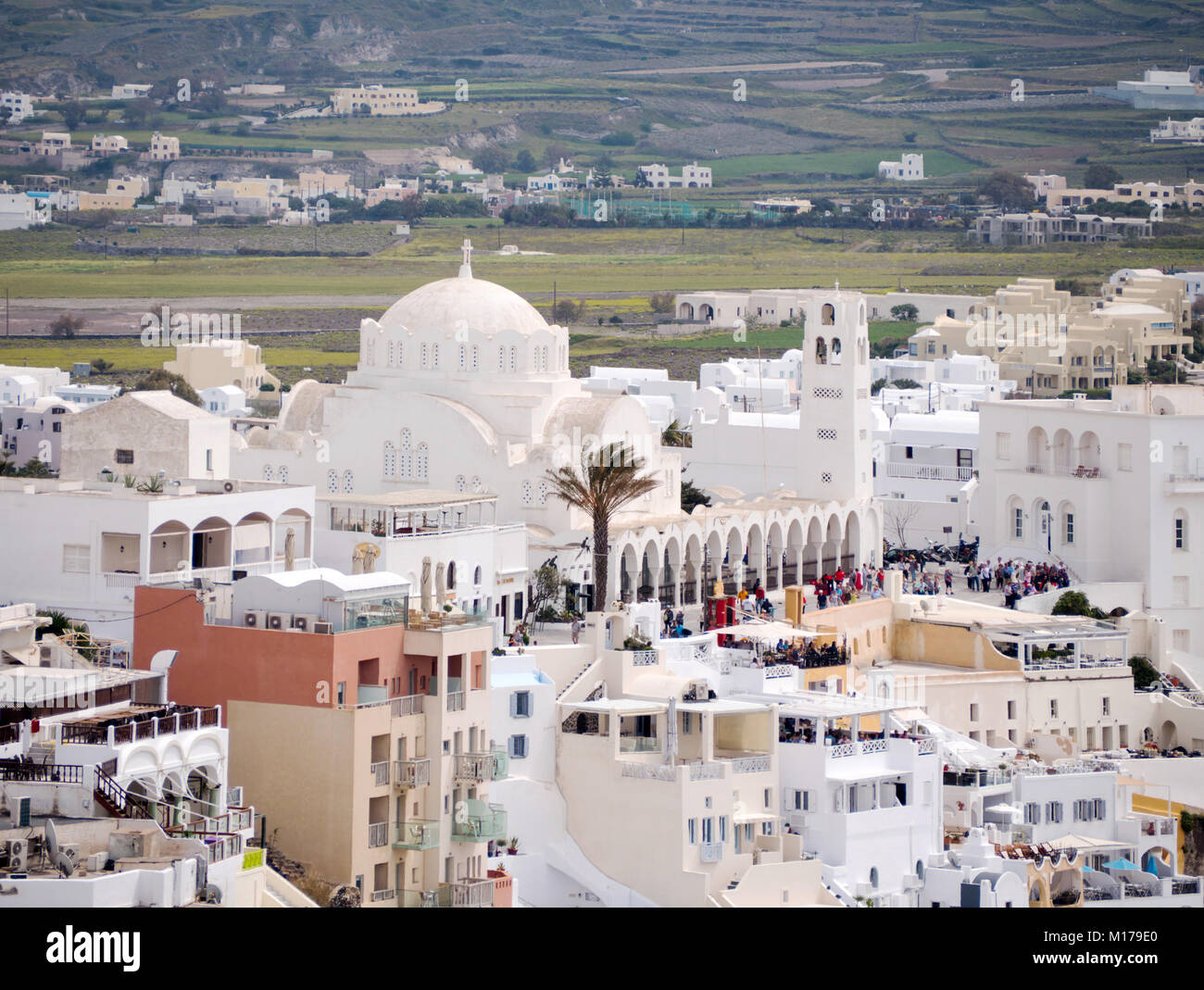 Panoramic view of Fira town in Santorini island in Cyclades,Greece ...