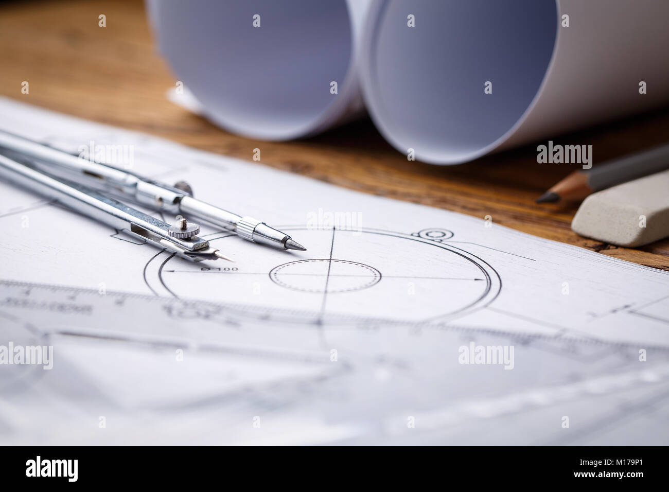 Workplace - technical project drawing with engineering tools ...