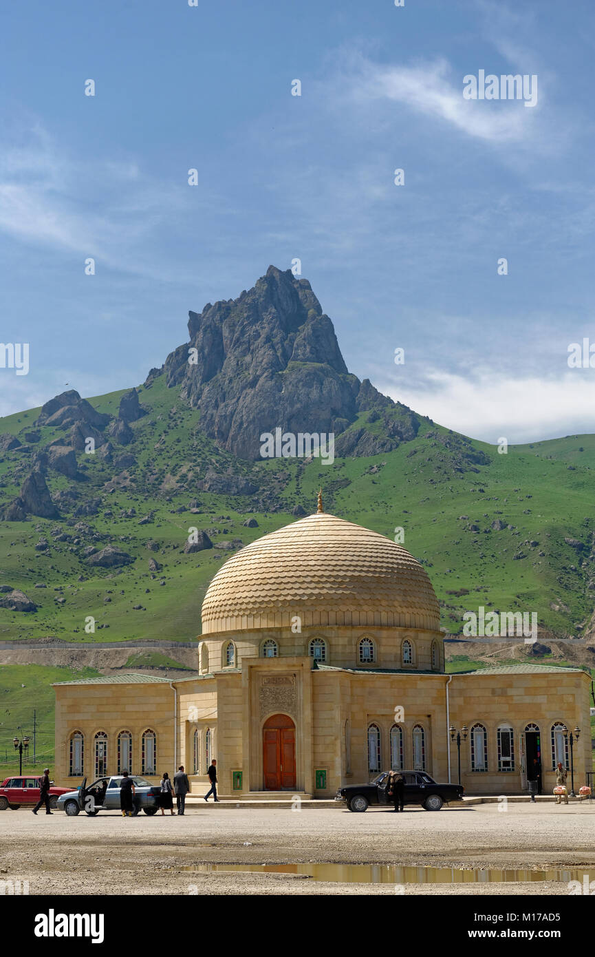 A mosque below the Besh Barmag or Five Finger Mountain, near Baku ...