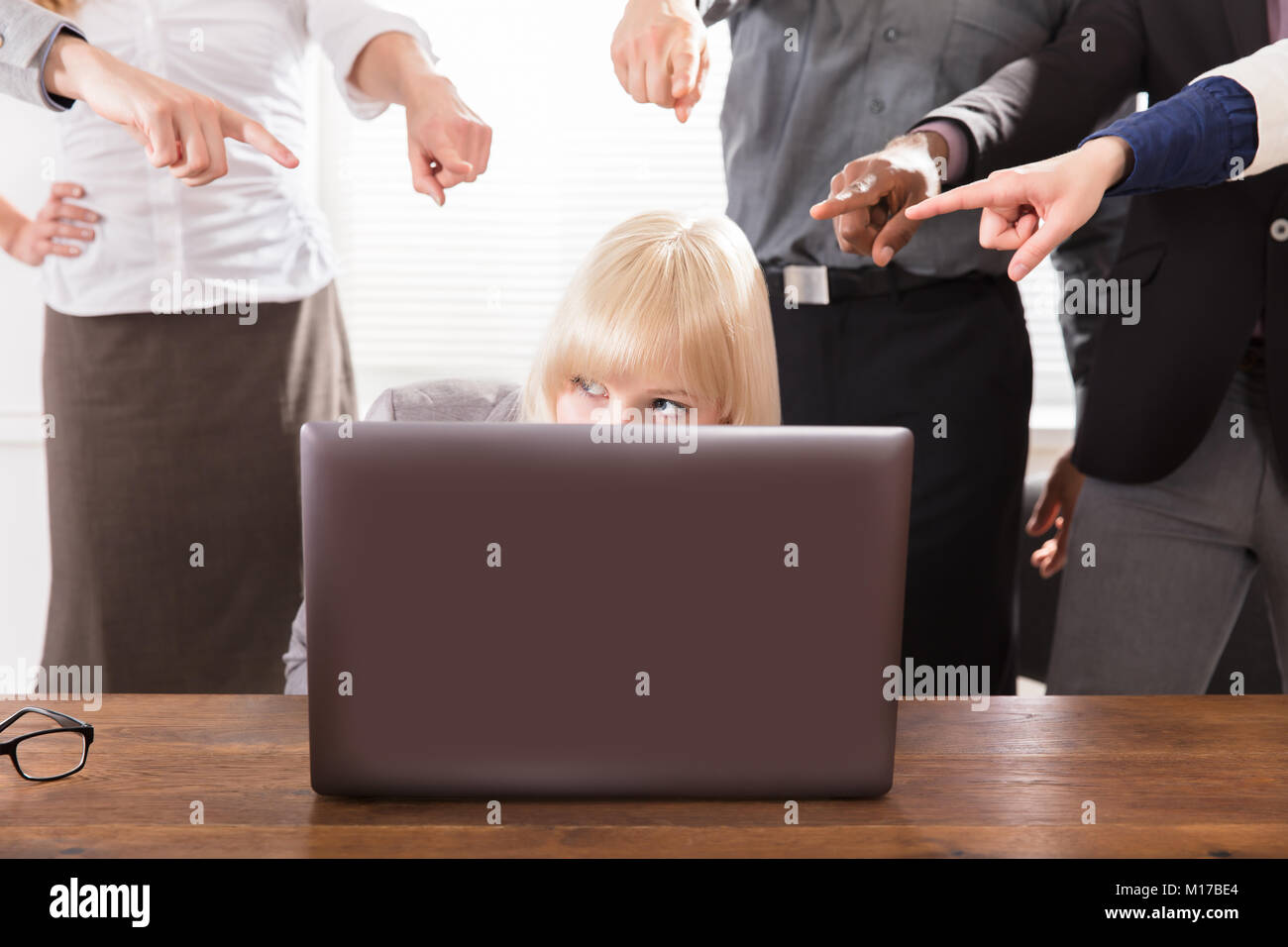 Many Hands Pointing The Stress Business Woman At The Workplace Stock ...